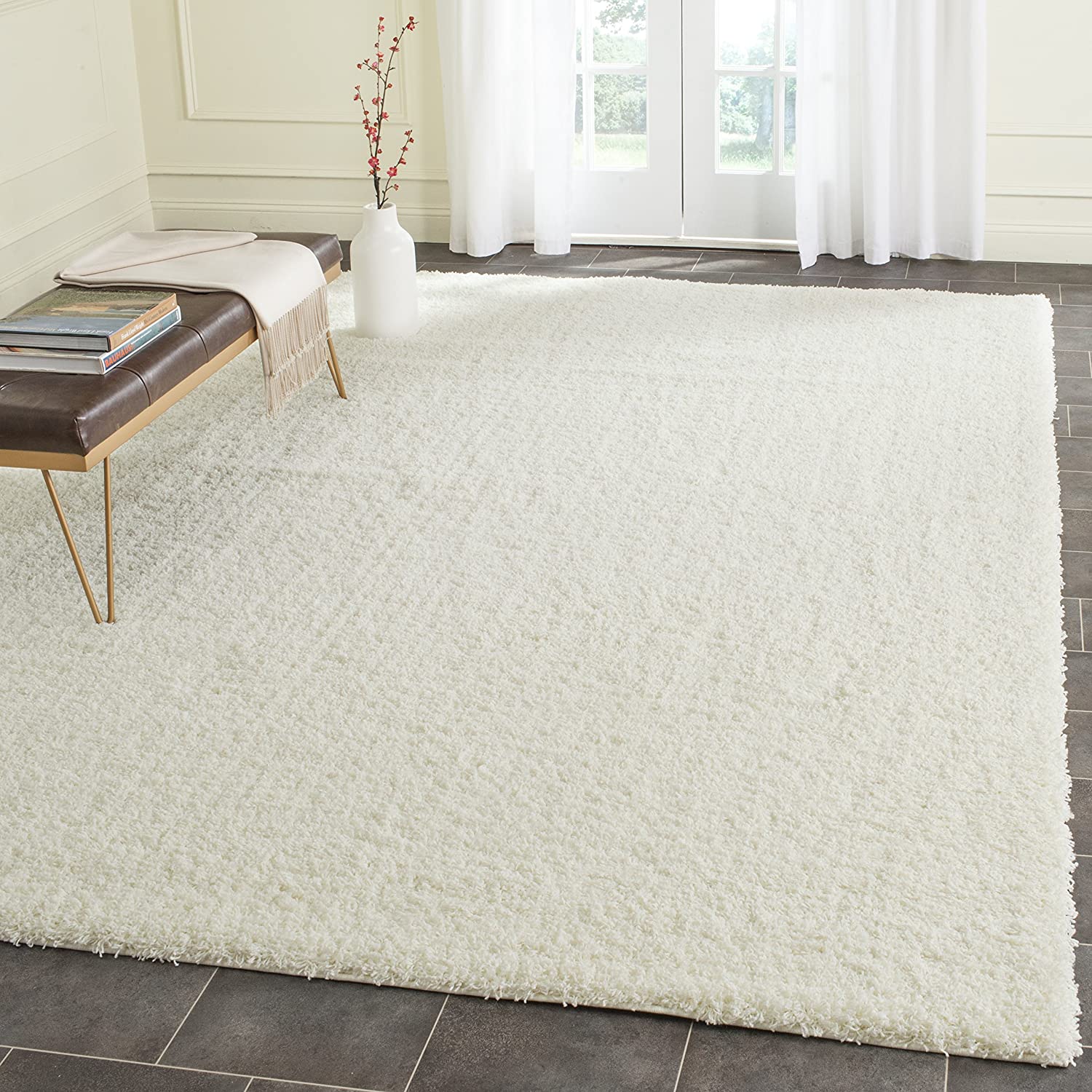Laguna Shag Collection Area Rug - 10' x 14', Ivory, Solid Design, Non ...