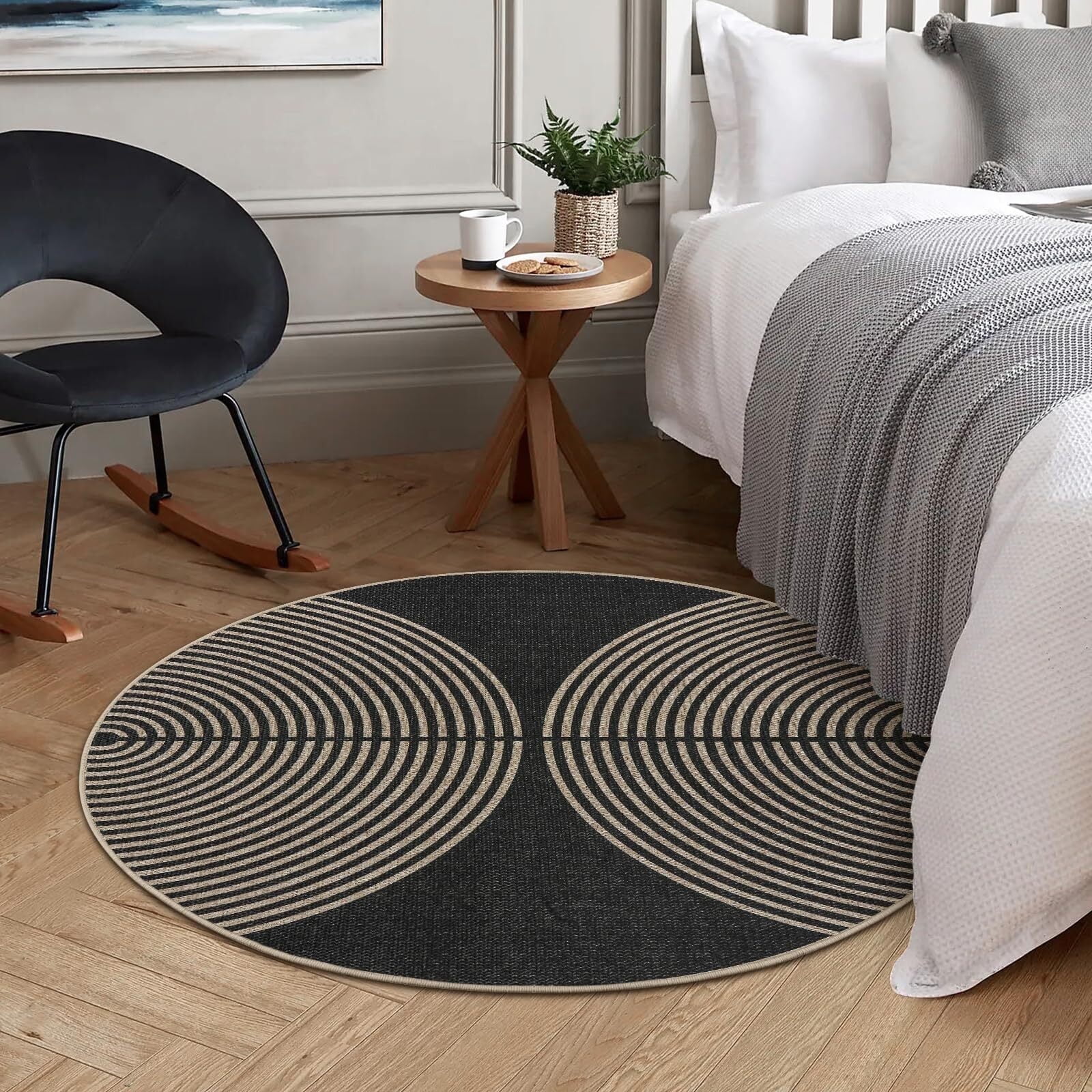 Lahome 3ft Modern Rainbow Round Washable Rug Small Farmhouse Non-Slip ...