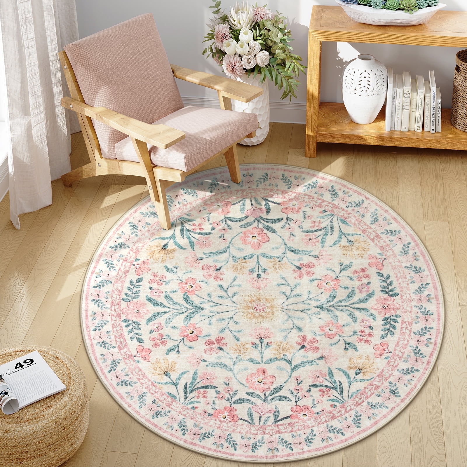 Lahome 4'Round Washable Runner Rug for Living Room with Non Slip ...