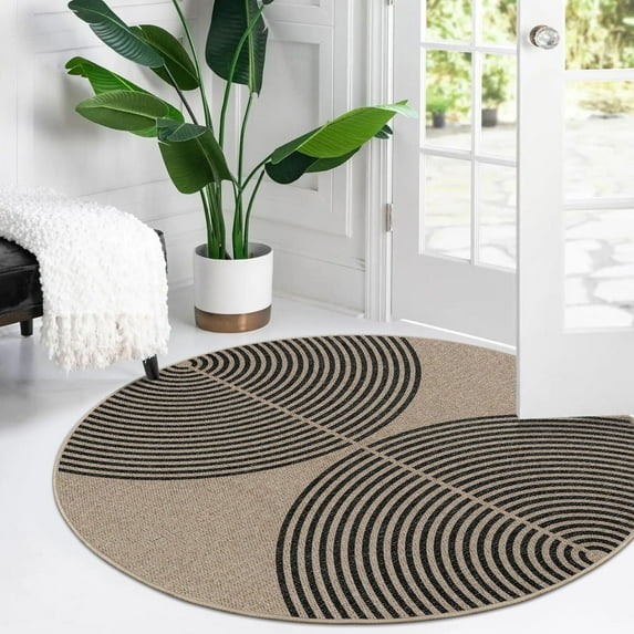 Lahome 4ft Modern Rainbow Round Jute Rug Washable Outdoor Rug for ...