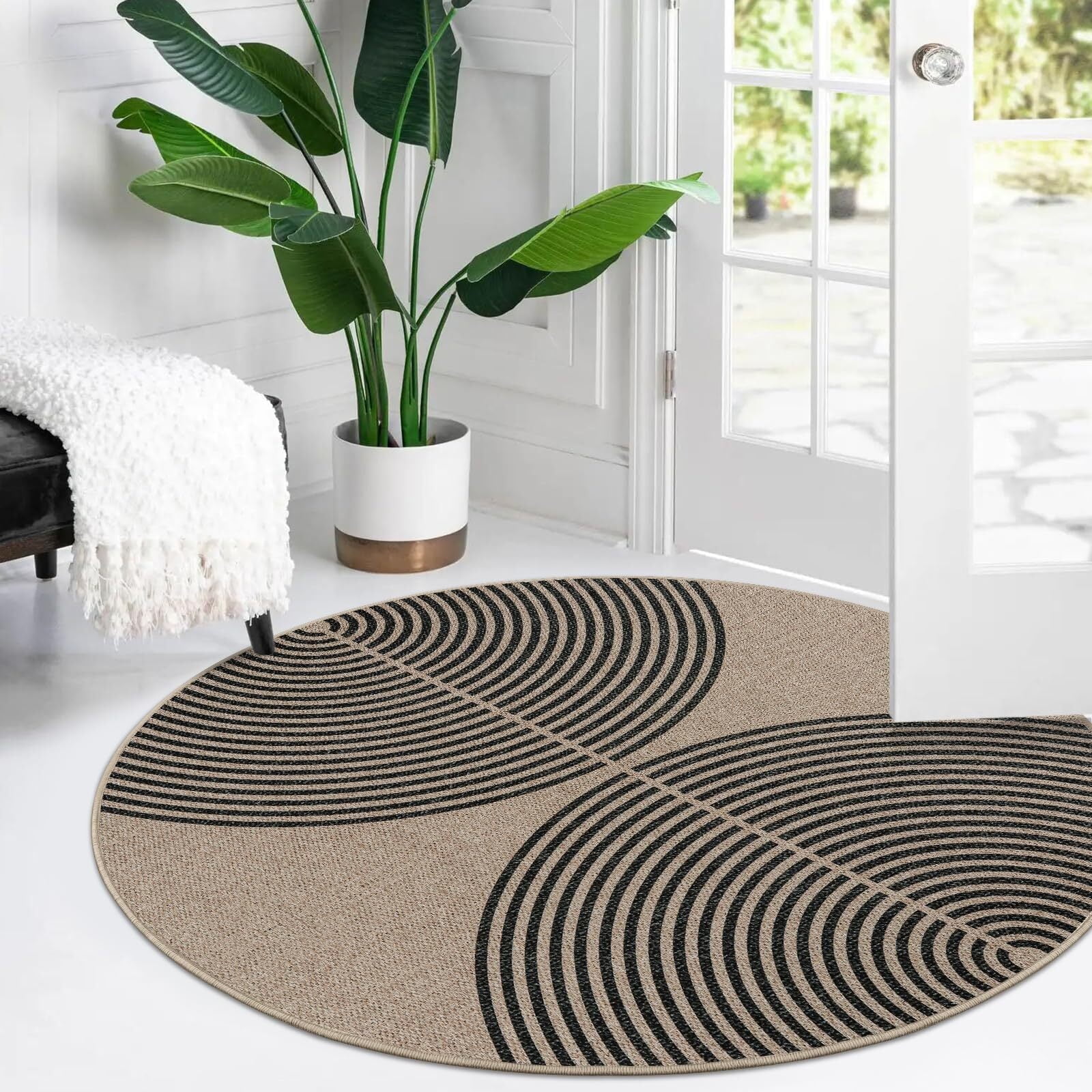 Lahome 4ft Modern Rainbow Round Jute Rug Washable Outdoor Rug for ...