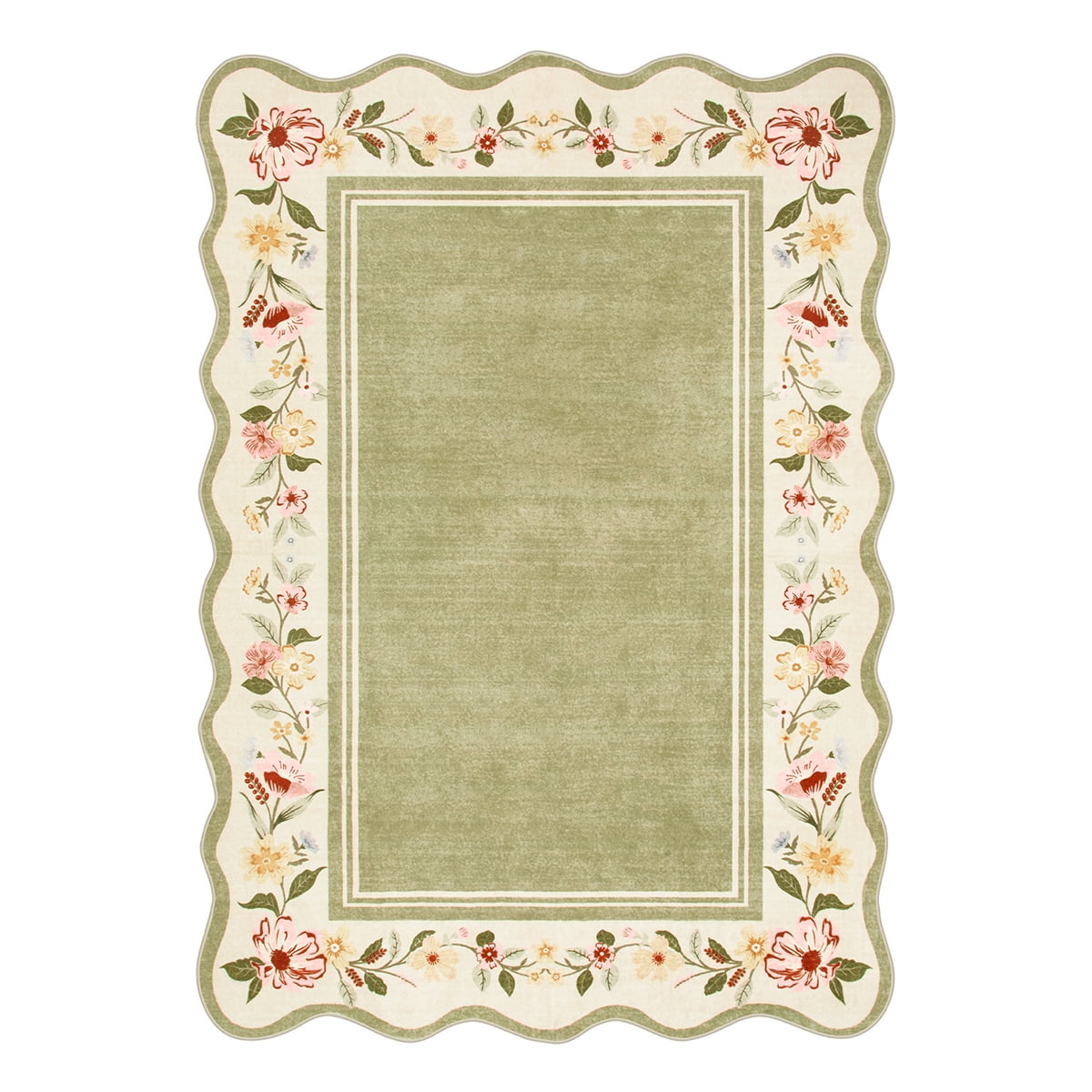 Lahome 5'x7' Floral Scalloped Area Rug for Living Room - 5x7 Ultra-Thin ...