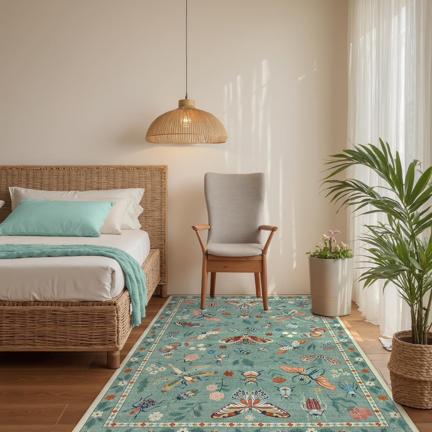 Lahome 5'x7' Insect Print Machine Washable Rug 5x7, Non-Slip Soft Low ...