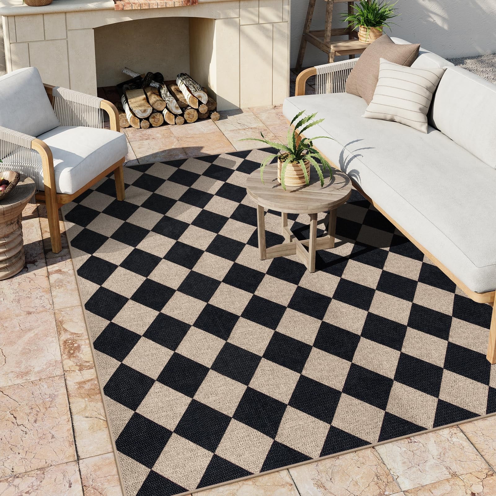 Lahome 6'x9' Checkered Easy Jute Area Rug,Outdoor Patio Rug Washable ...