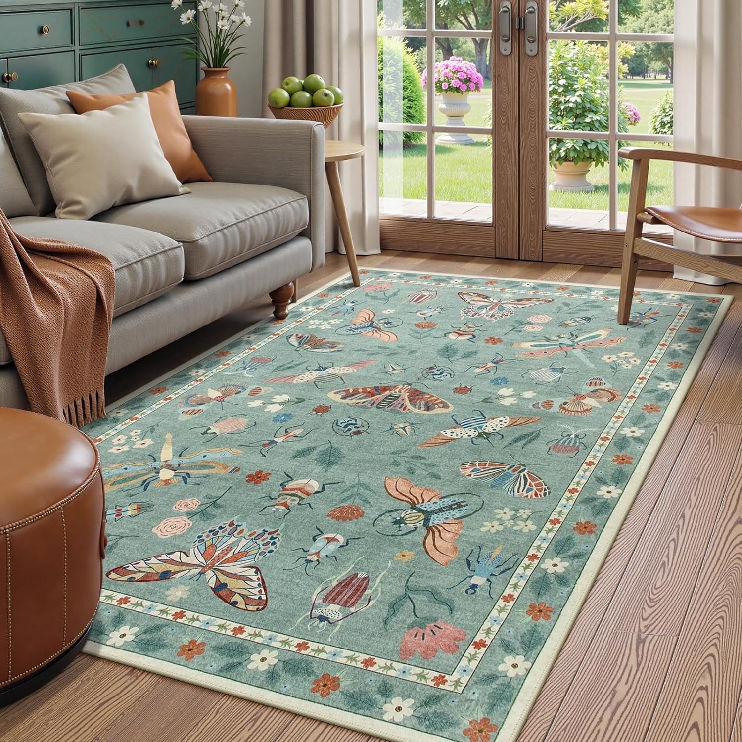 Lahome 6'x9'Insect Print Washable Rug, Ultra-Thin Non-Shedding Area Rug ...