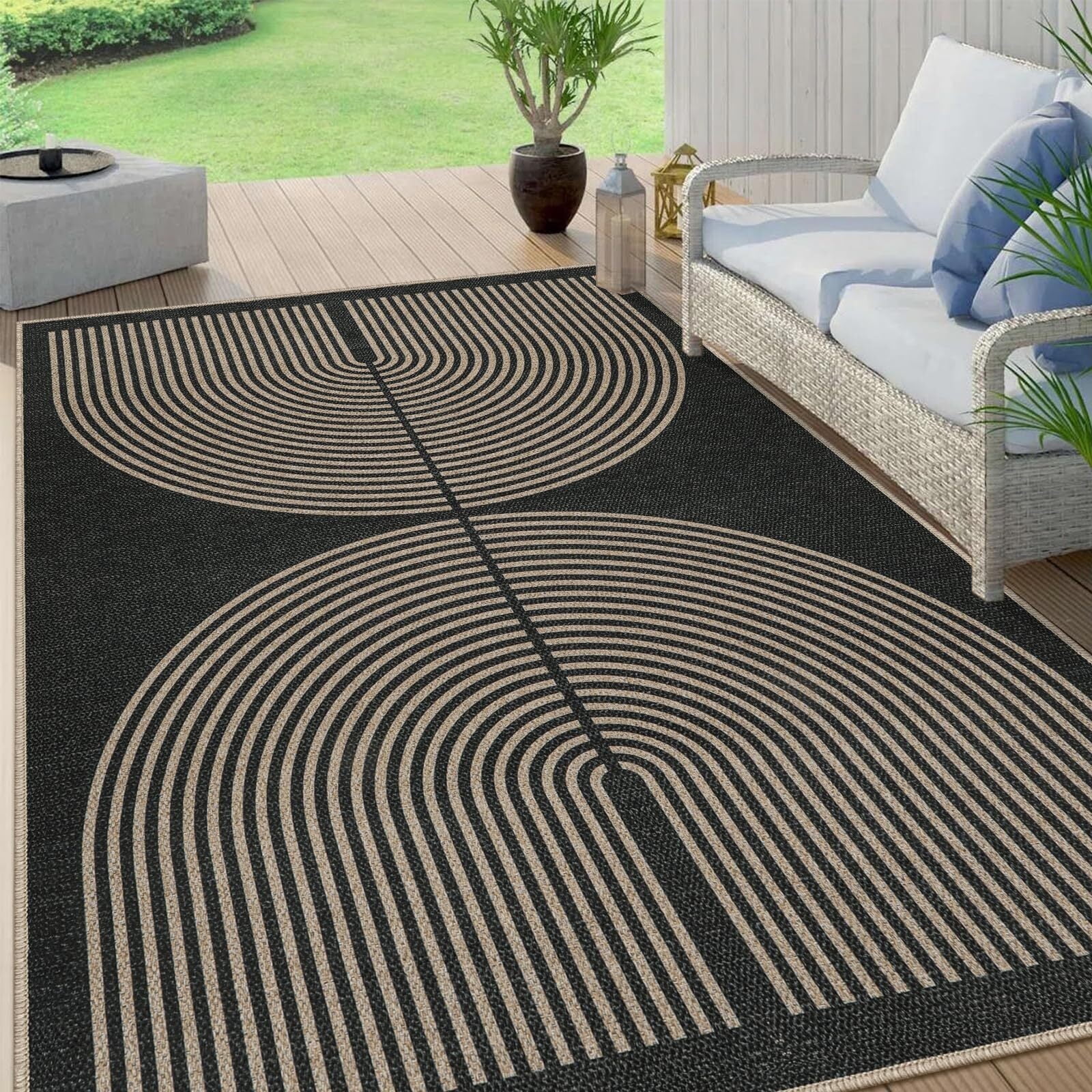 Lahome 6'x9' Modern Rainbow Jute Area Rug Washable Indoor/Outdoor Rug ...
