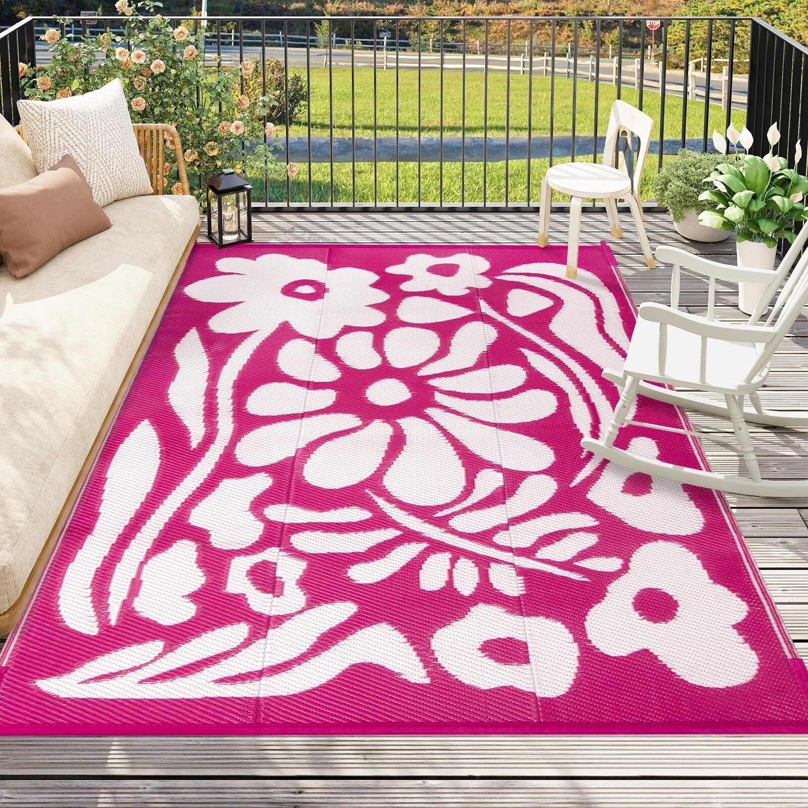 Lahome 6'x9' Outdoor Camping Rug - Waterproof Reversible Straw Mat ...