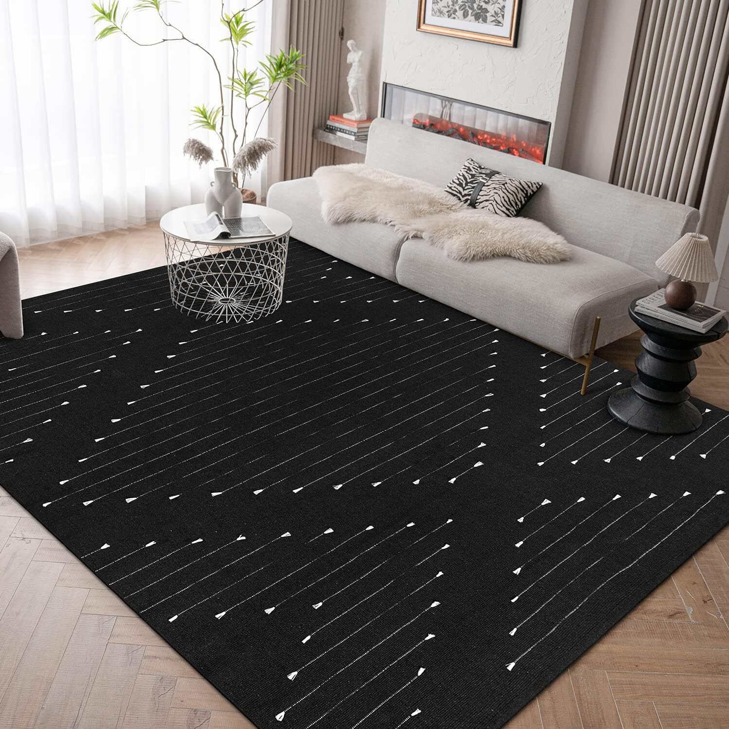 Lahome 8'x10' Large Black Area Rug for Living Room, Cotton Woven Boho ...