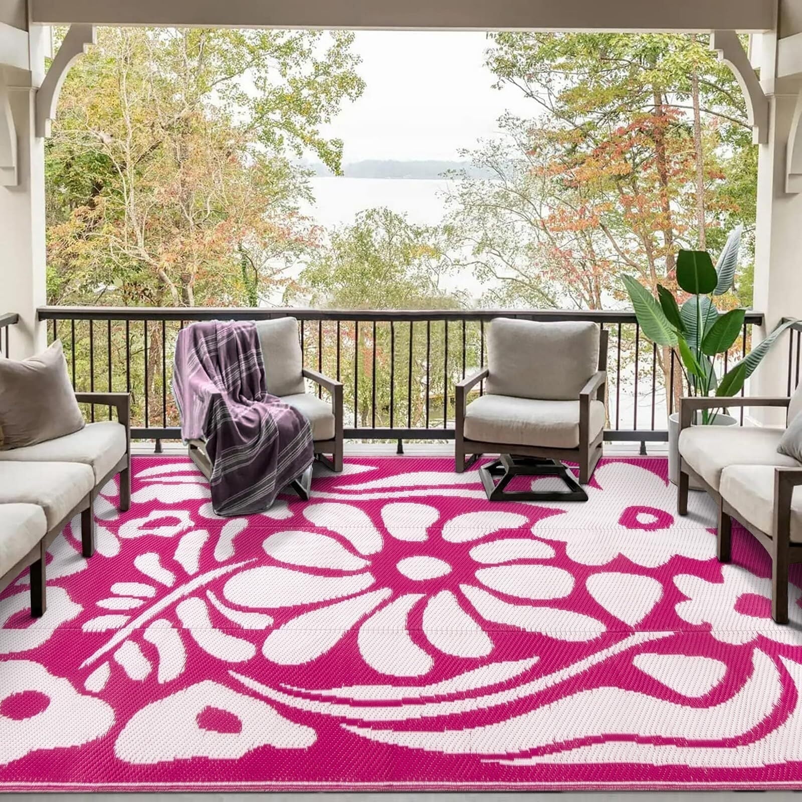 Lahome 8'x10' Outdoor Beach Rug - Waterproof Reversible Plant Mat ...