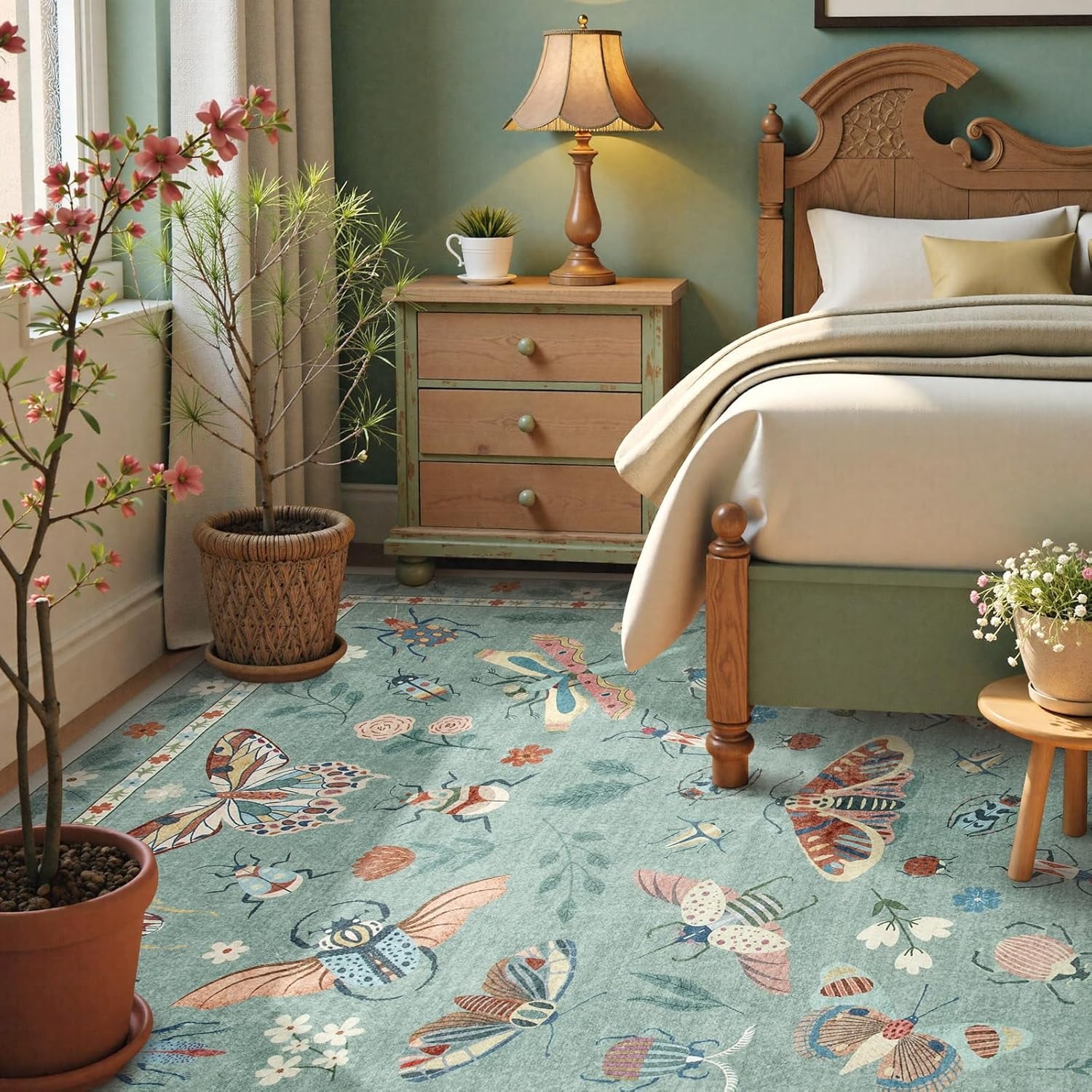 Lahome 8x10 Insect Area Rug, Washable Non Slip Carpet for Bedroom ...