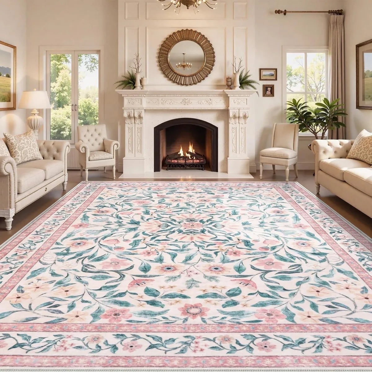 Lahome 8'x10' Floral Washable Rugs for Living Room, Non Slip Pink Girls ...
