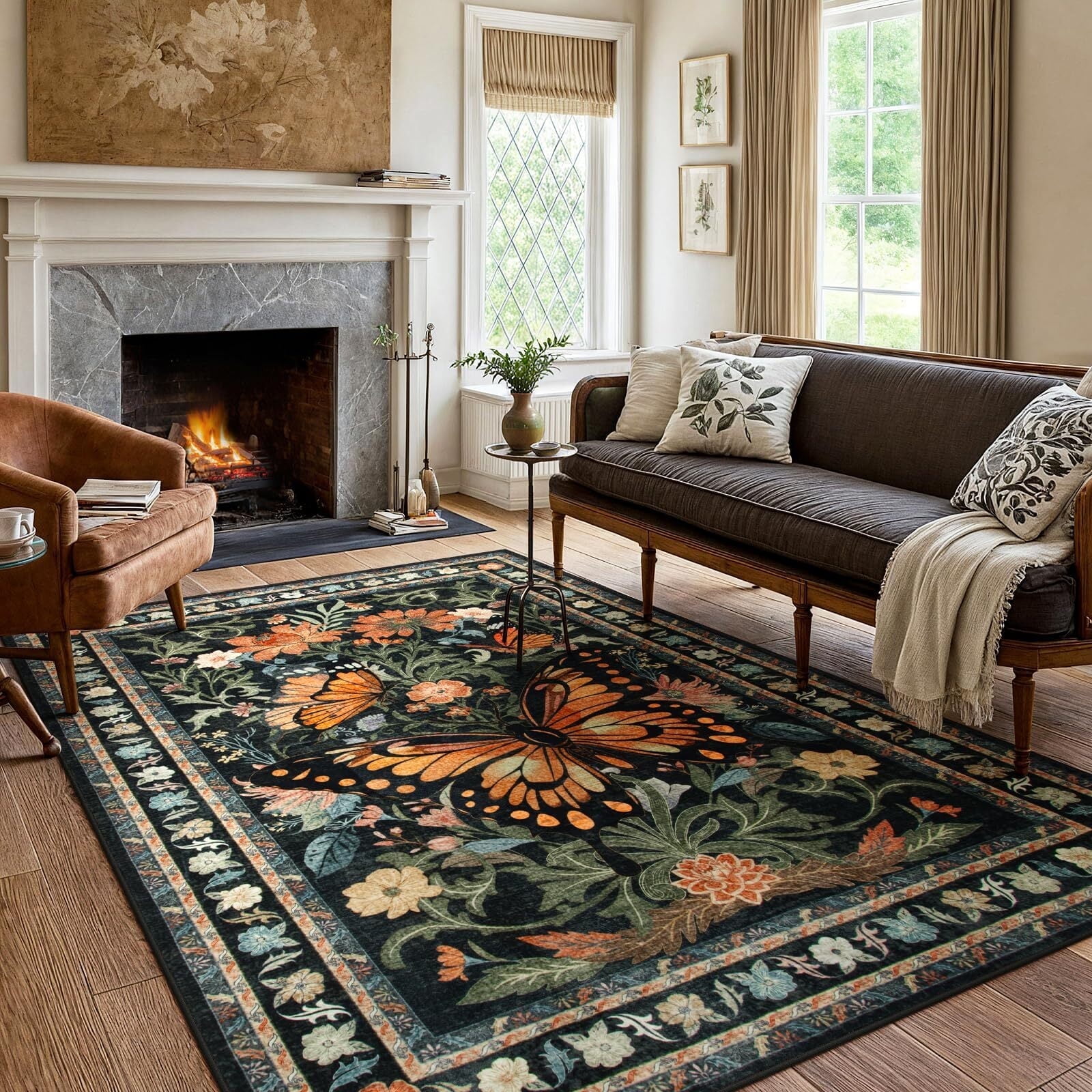 Lahome Butterfly Area Rug for Bedroom, 5x7 Black Rug for Living Room ...