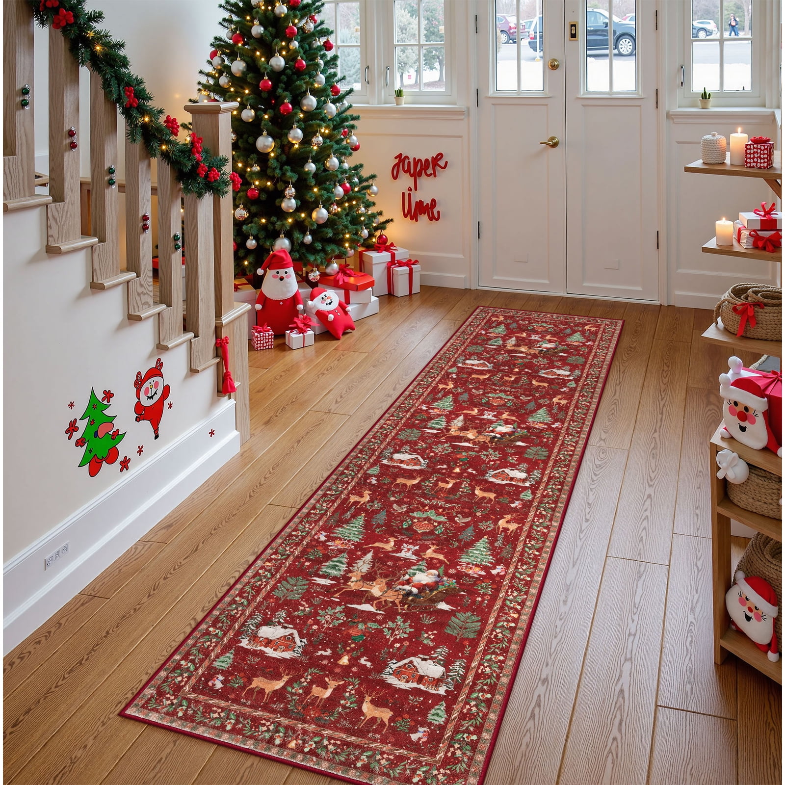 Lahome Decor Christmas Hallway Runner Rug, 2' x 10', Elk, Snowflakes ...