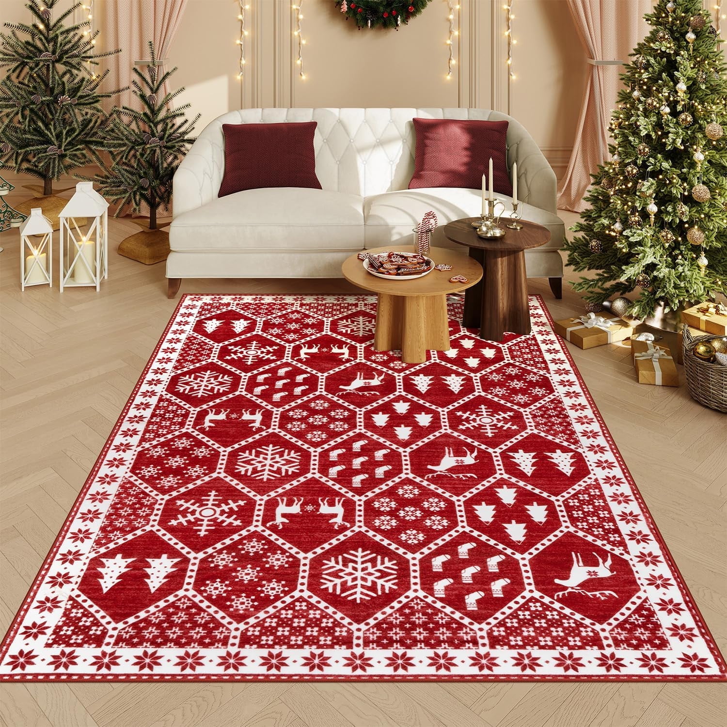 Lahome Christmas Area Rug,4'x6' Xmas Rug,Boho Kitchen Bathroom Rugs Non ...