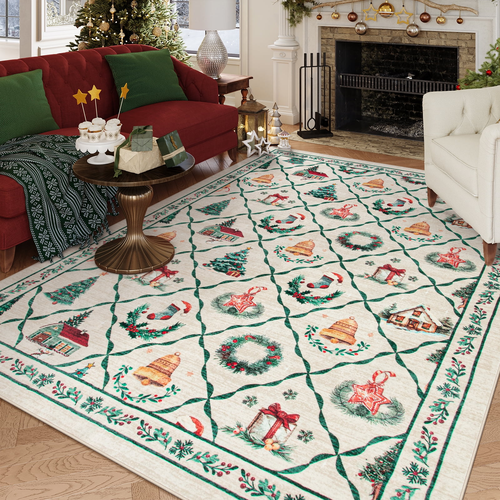 Lahome Christmas Area Rug,8'x10' Entry Rug Non-Slip Washable Indoor ...