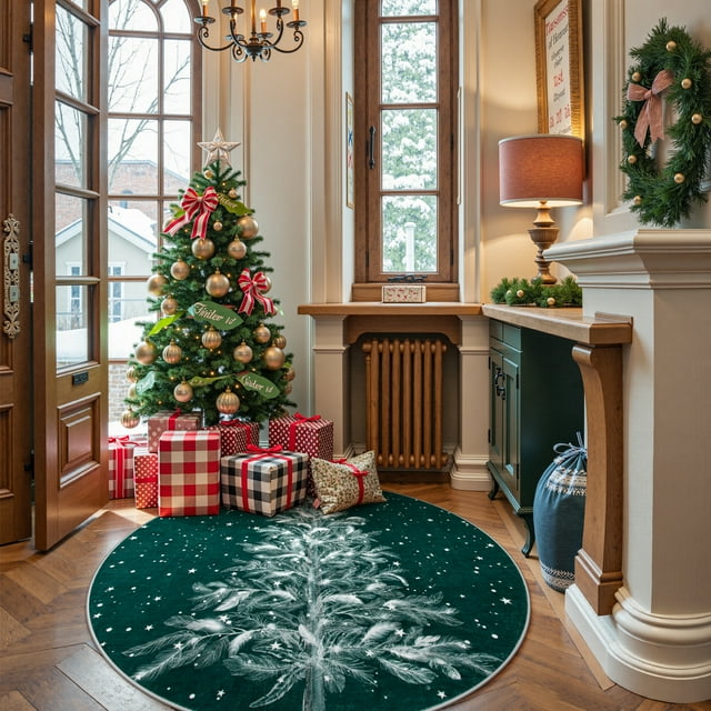 Lahome Christmas Round Area Rug,4ft Entry Rug Non-Slip Washable Indoor ...