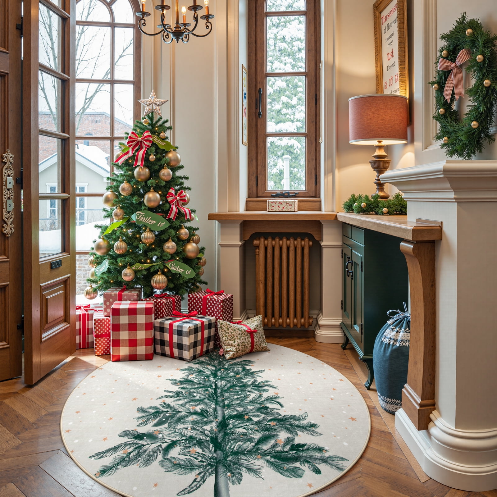 Lahome Christmas Round Area Rug,4ft Entry Rug Non-Slip Washable Indoor ...