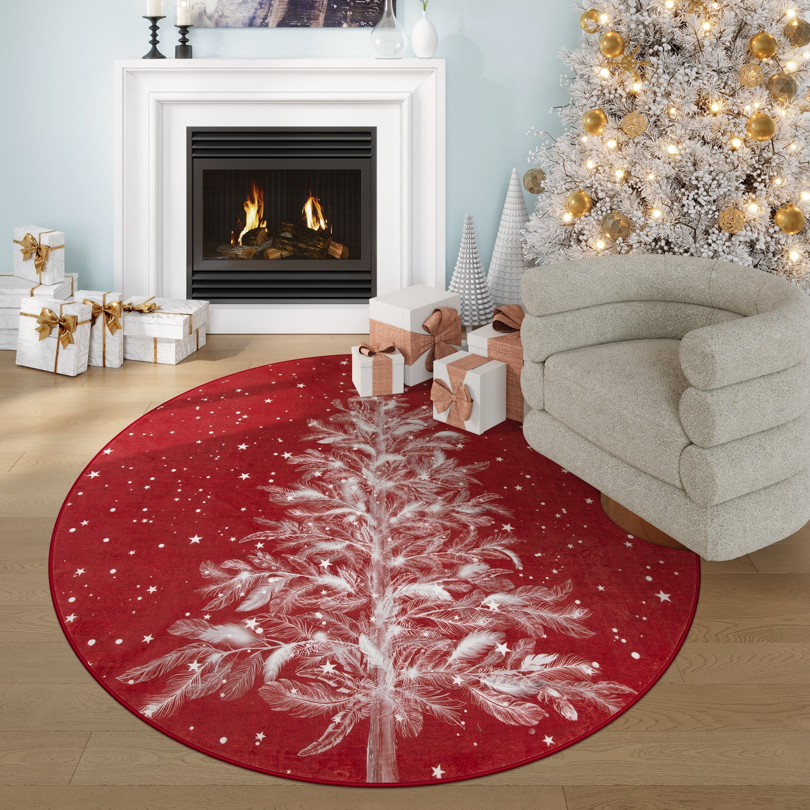 Lahome Christmas Round Area Rug,5ft Entry Rug Non-Slip Washable Indoor ...