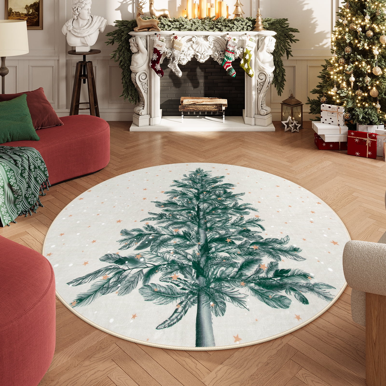 Lahome Christmas Round Area Rug,5ft Entry Rug Non-Slip Washable Indoor ...