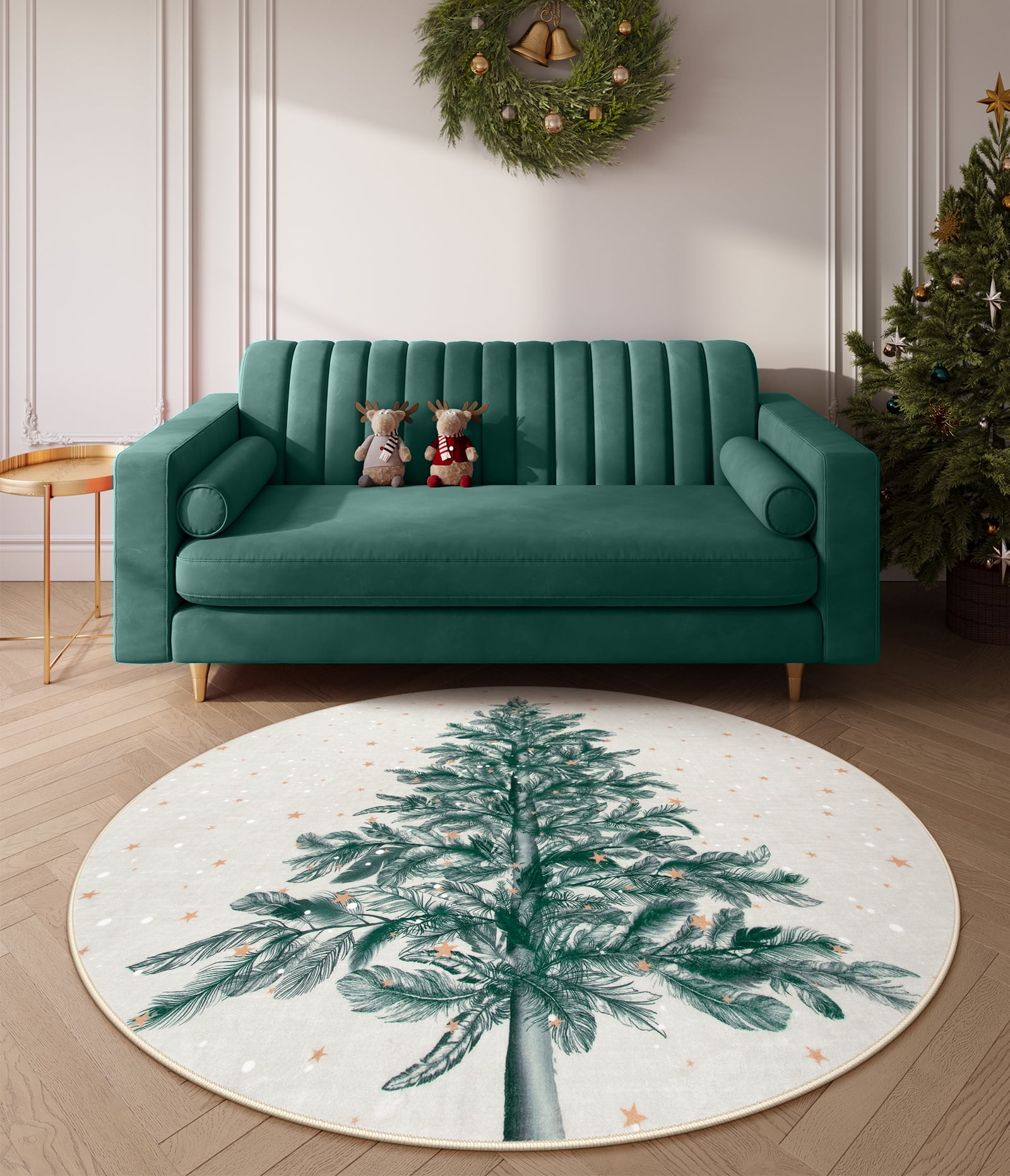 Lahome Christmas Round Rug 4ft Area Rug Red Christmas Tree Rug Washable ...