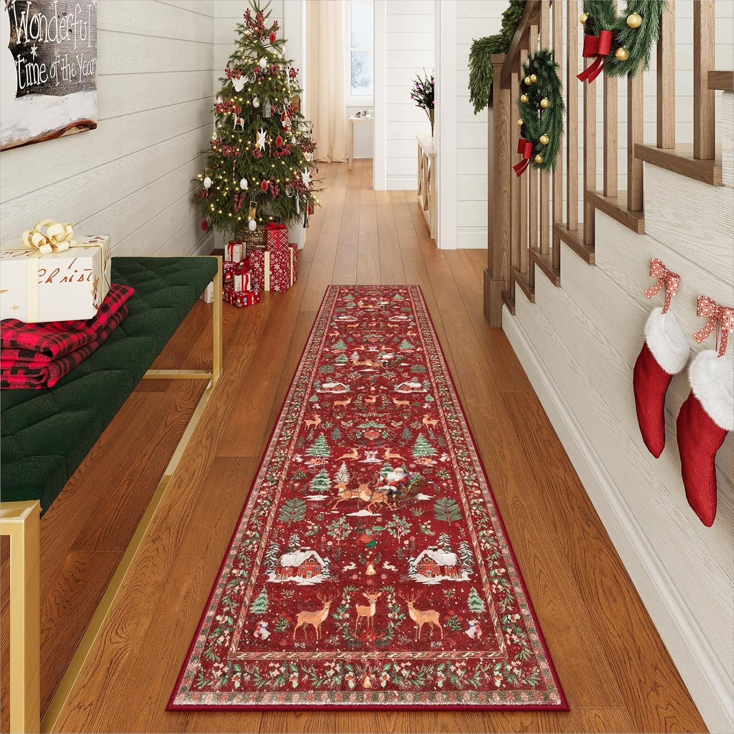 Lahome Christmas Rug,2'x10'Christmas Runner Rug,Holiday Machine ...