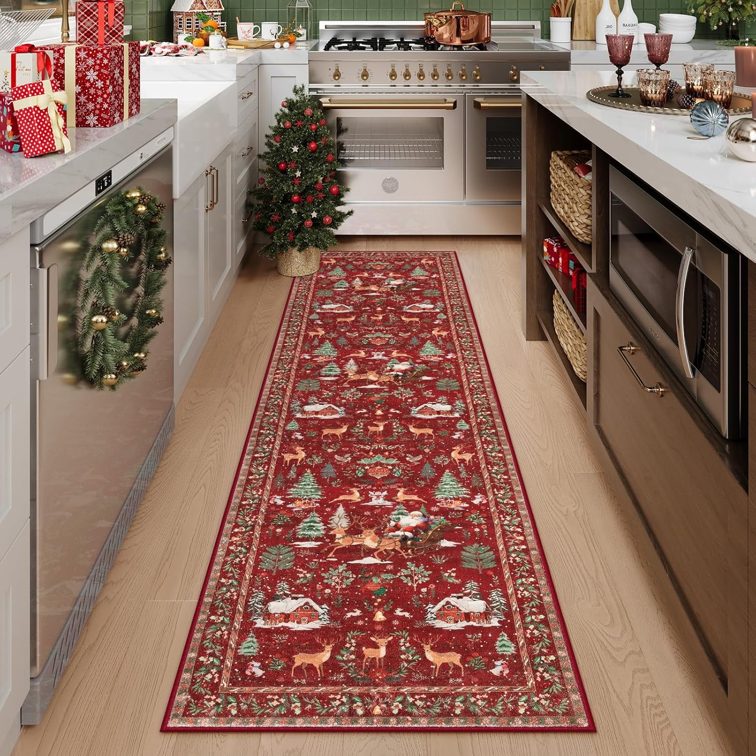Lahome Christmas Rug,2'x8'Christmas Runner Rug,Holiday Machine Washable ...