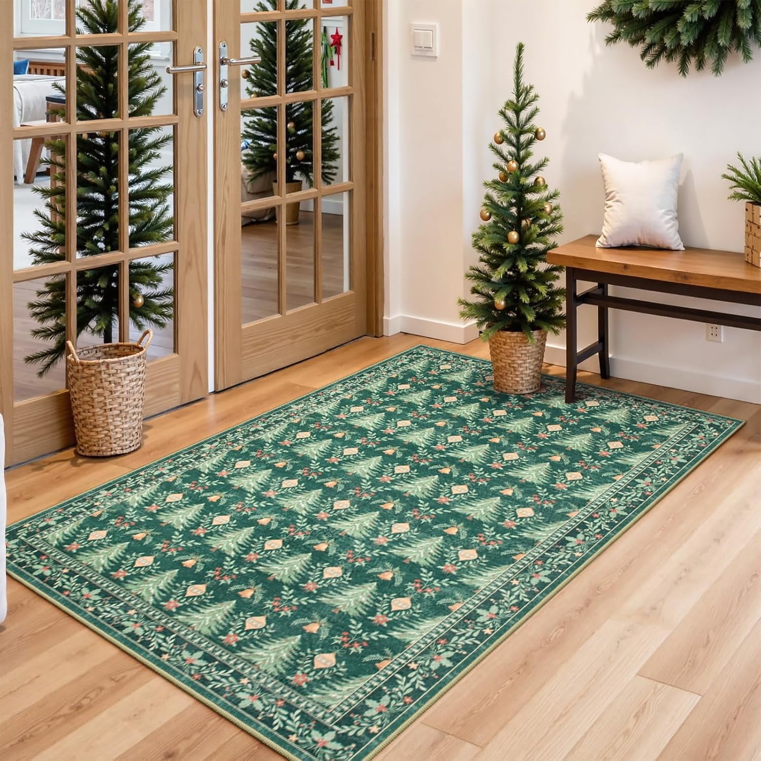 Lahome Christmas Rug,3'x5'Christmas Mat,Holiday Machine Washable Non ...