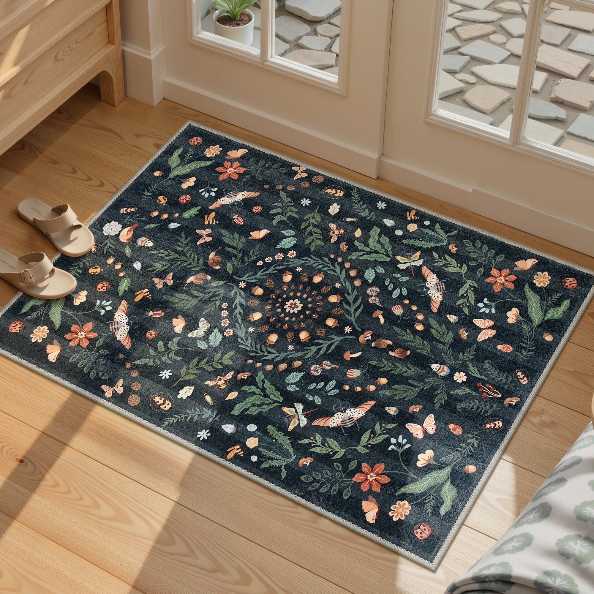 Lahome Decor 2'x3' Insect Botanical Washable Rugs 2x3ft Area Rugs, Non ...