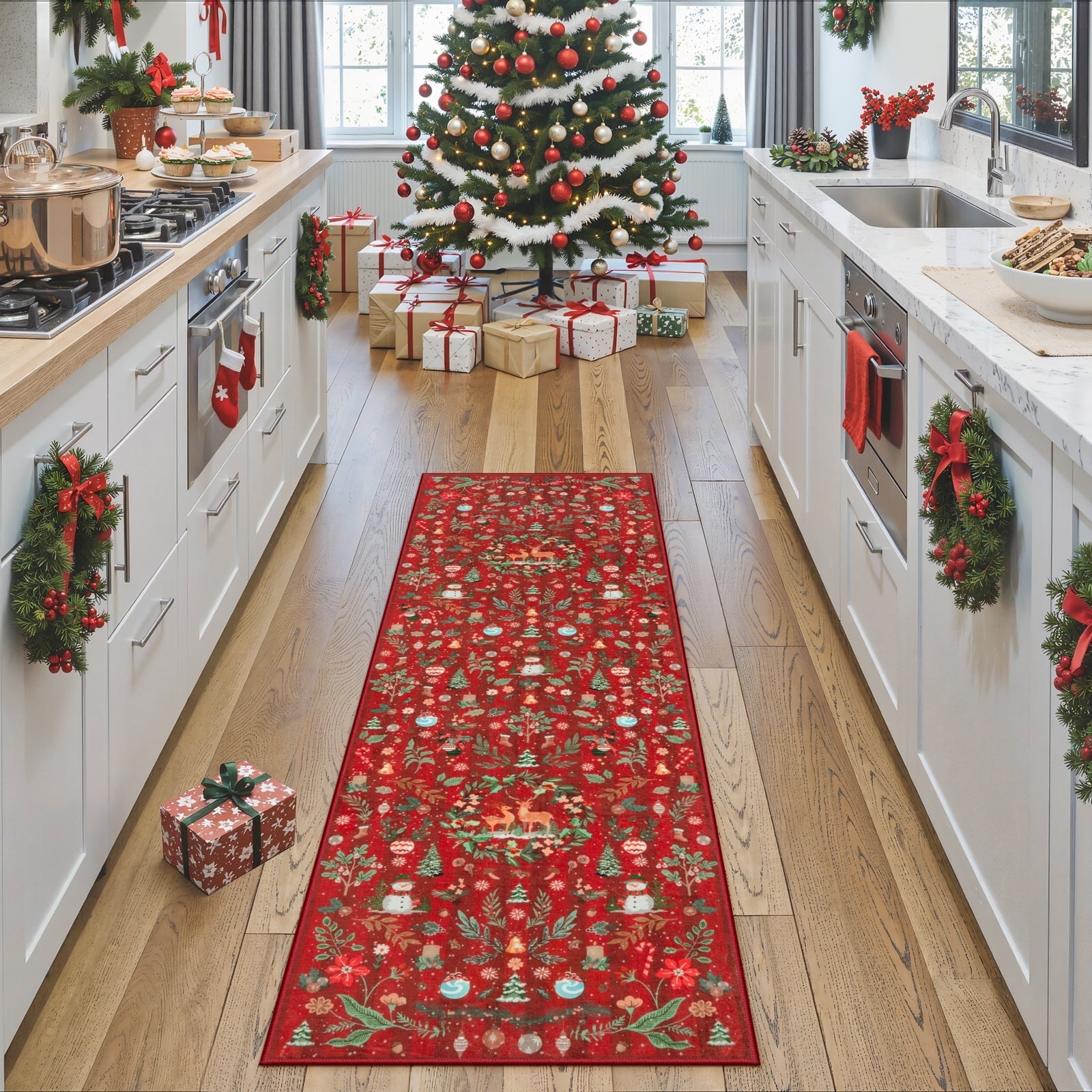 Lahome Decor 2'x6' Christmas Botanical Kitchen Rugs,2x6ft Christmas ...