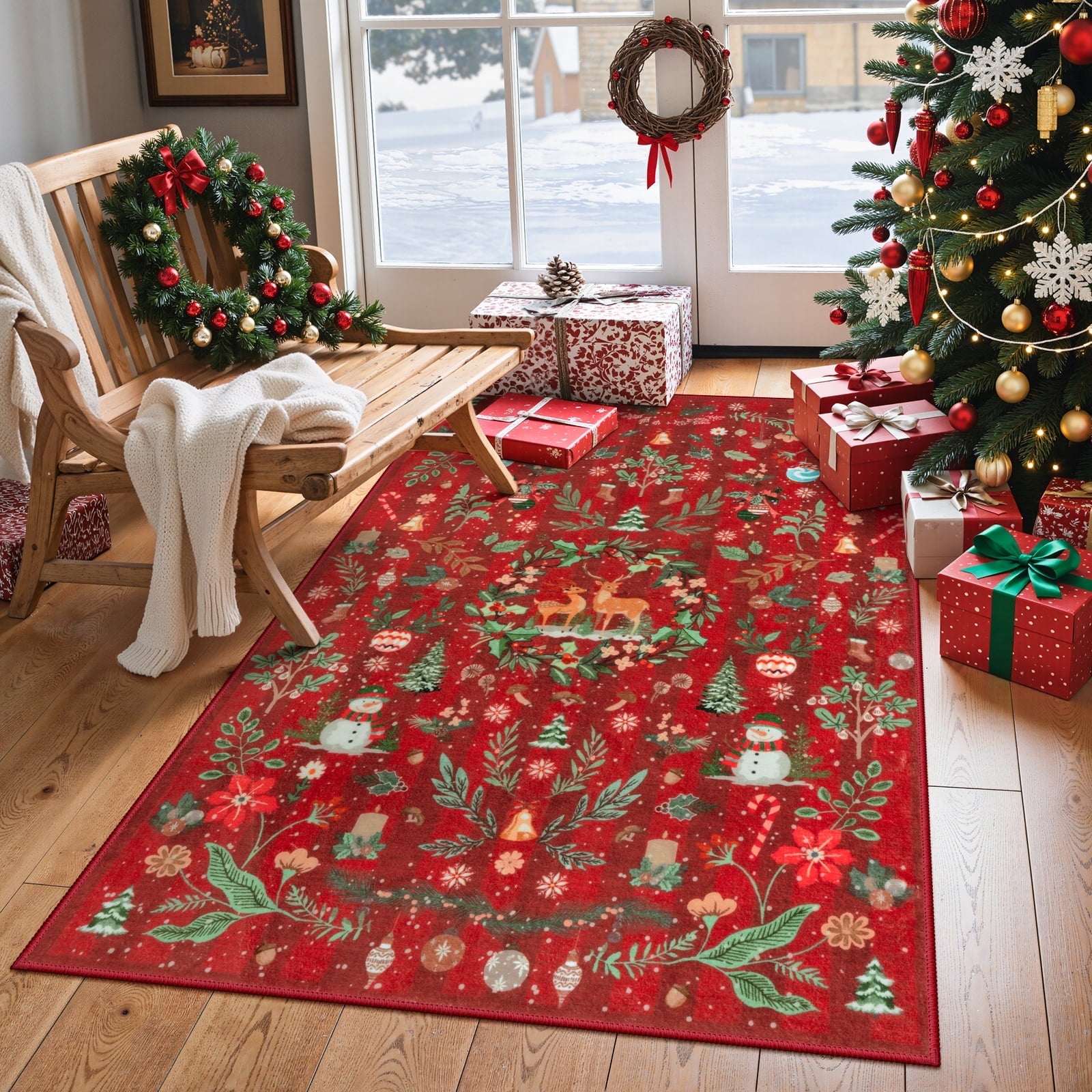 Lahome Decor 3'x5' Christmas Botanical Rugs for Bedroom,3x5ft Christmas ...