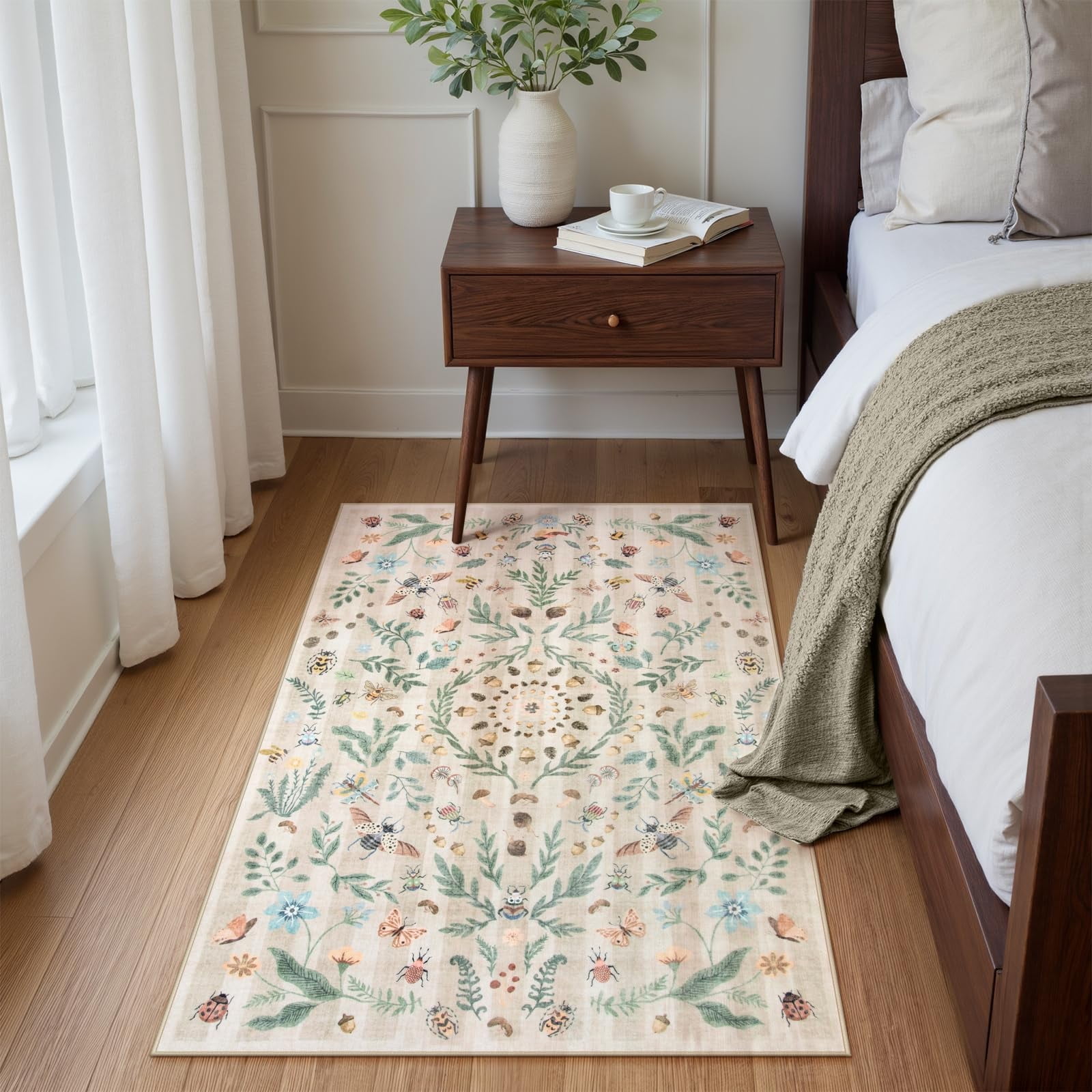Lahome Decor 3'x5' Insect Botanical Washable Rugs for Bedroom,3x5ft ...