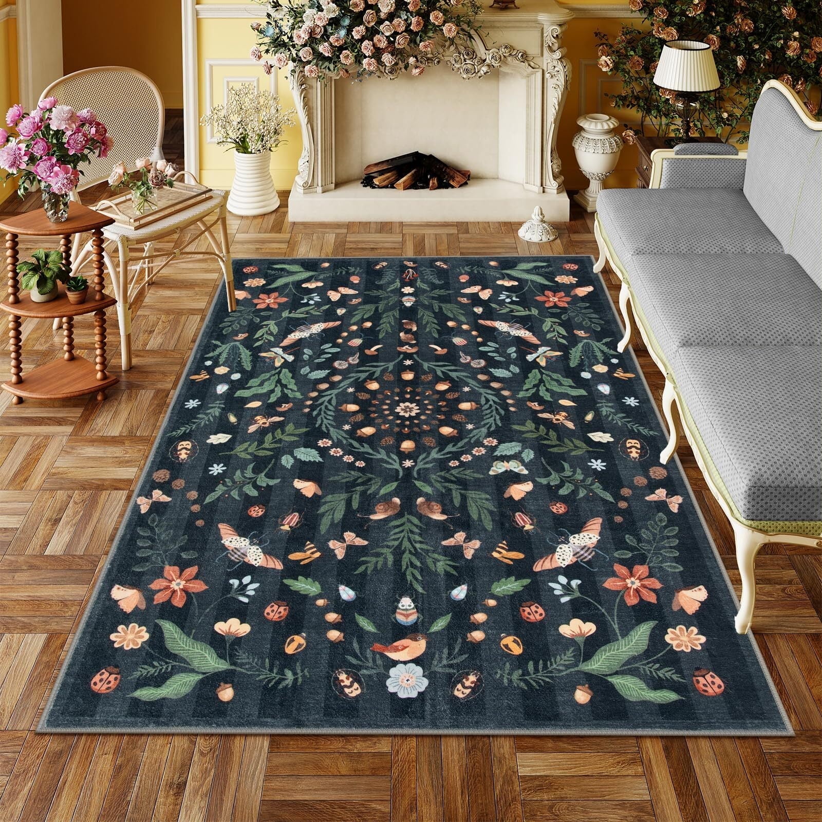 Lahome Decor 5'x7' Insect Botanical Washable Area Rugs for Bedroom ...