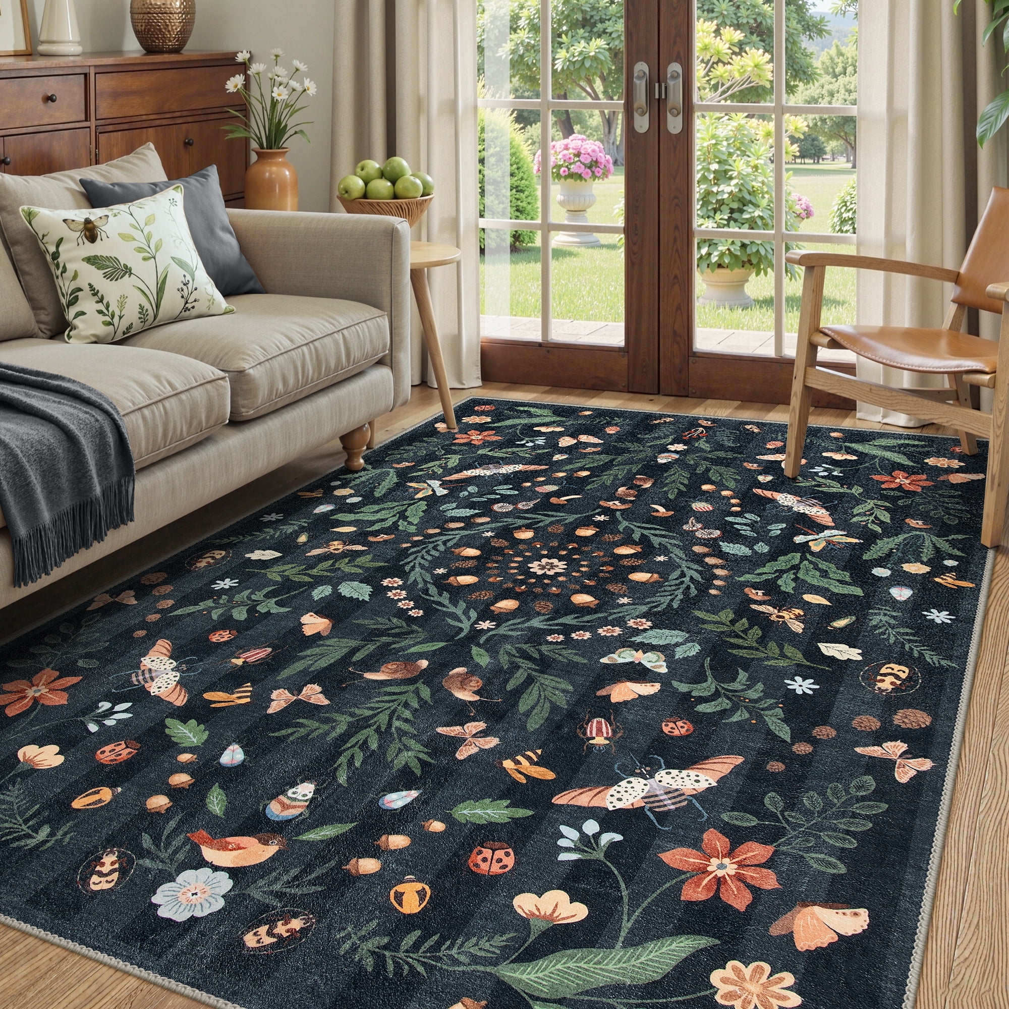 Lahome Decor 5'x7' Insect Botanical Washable Area Rugs for Bedroom ...