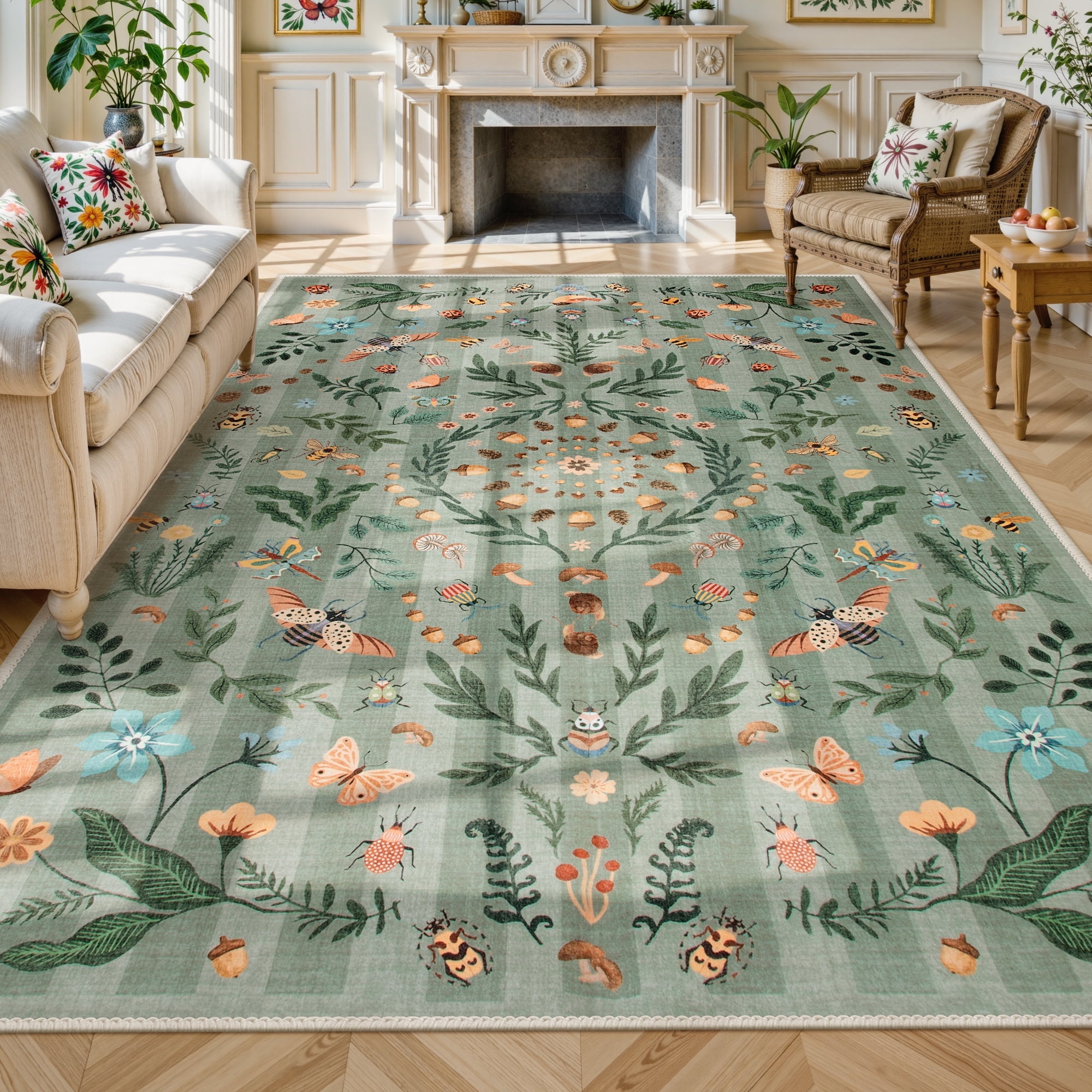 Lahome Decor 6'x9' Insect Botanical Washable Area Rugs for Living Room ...