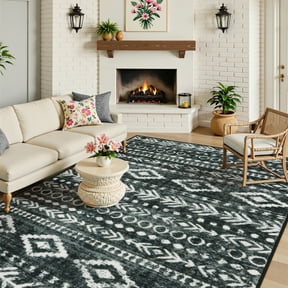 LAKEA 8 Ball Rug Black Round Rug Carpet Non-Slip Flocking Floor Area ...