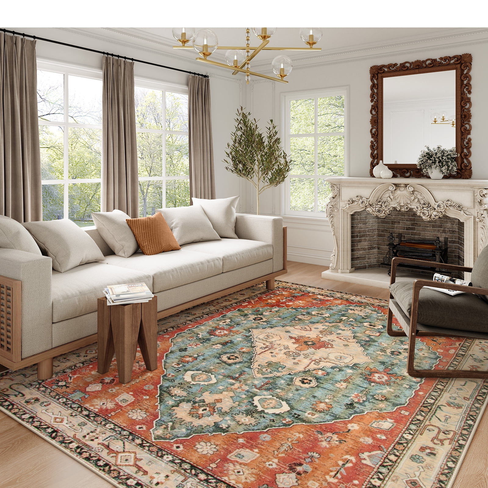 Lahome Decor 8'x10' Area Rug,Washable Rug Brown Vintage Rug,Traditional ...