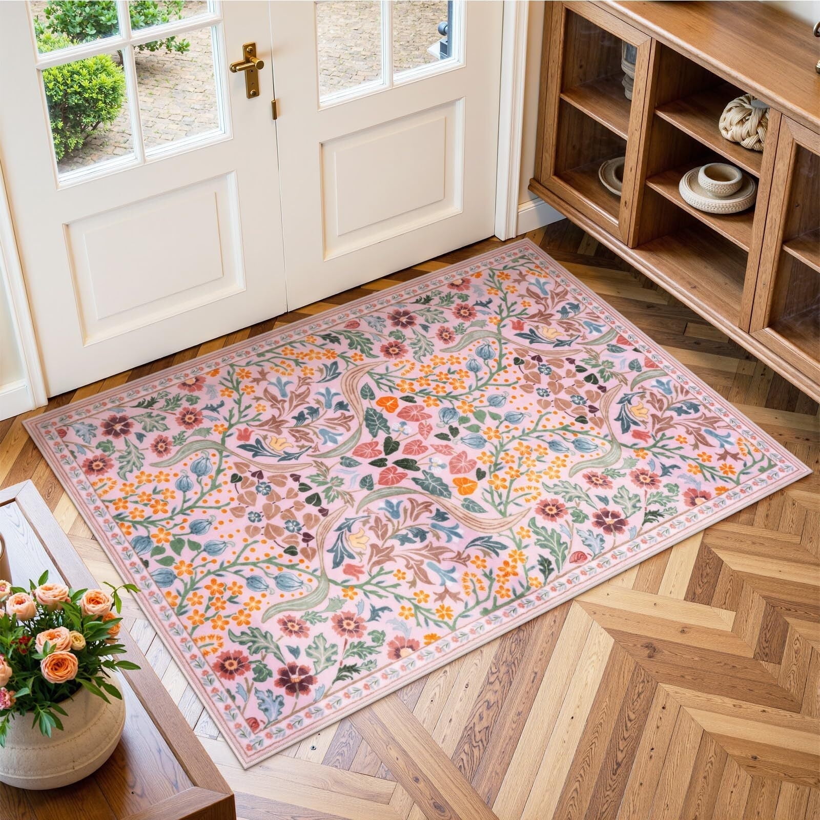 Lahome Floral Pink Washable Rug,2'x3' Boho Bathroom Rugs Non Slip Soft ...