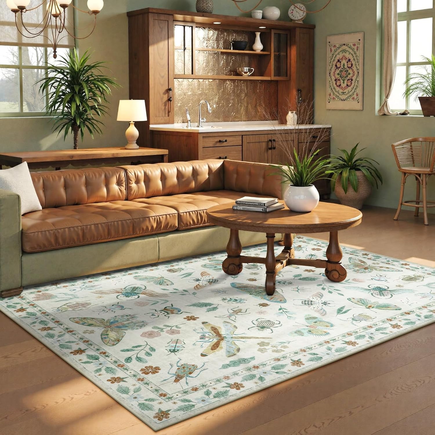 Lahome Insect Print Washable Rug 5'x7' - Non-Shedding Modern Area Rug ...