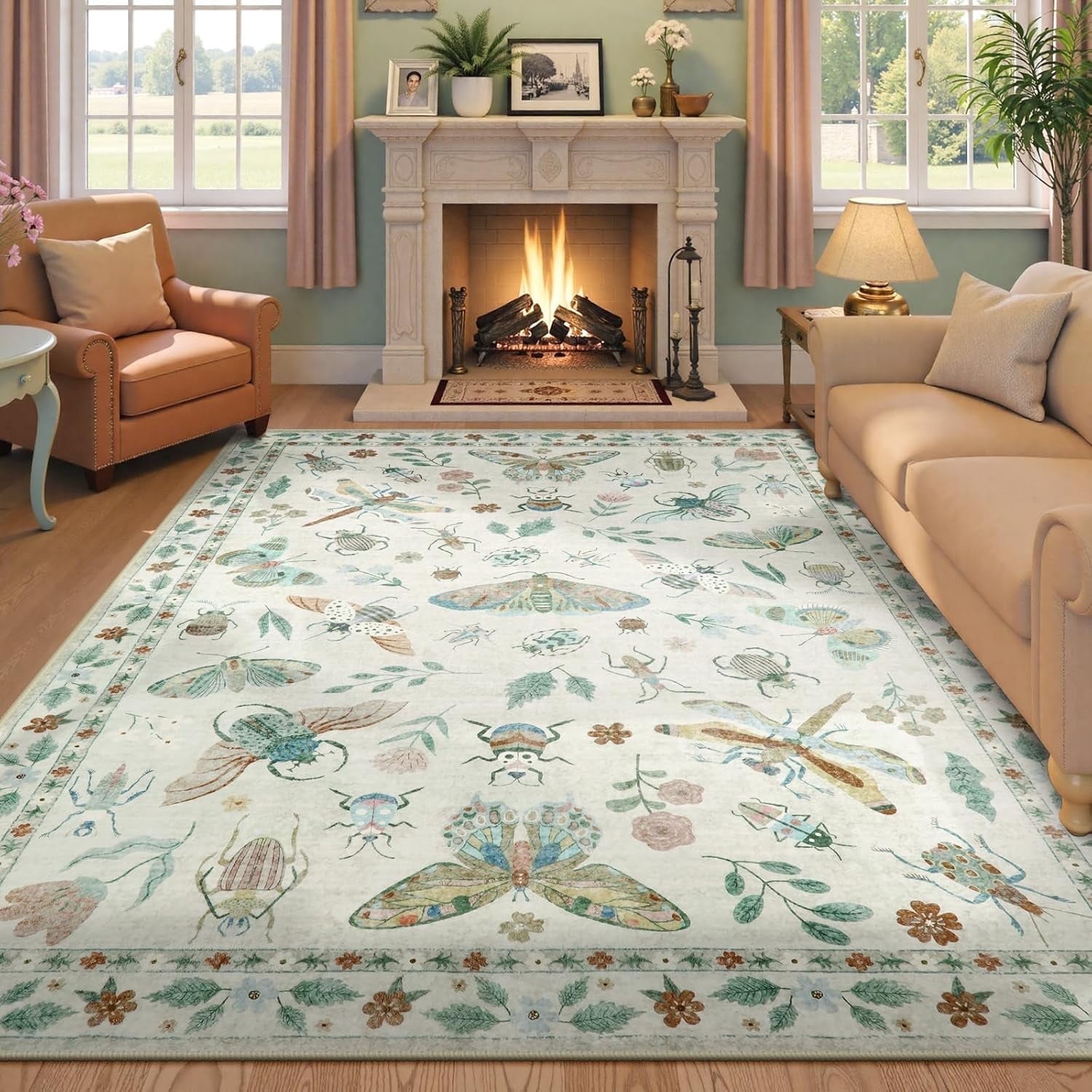 Lahome Insect Washable Rug 6'x9', Low Pile Non Slip Area Rug for Living ...