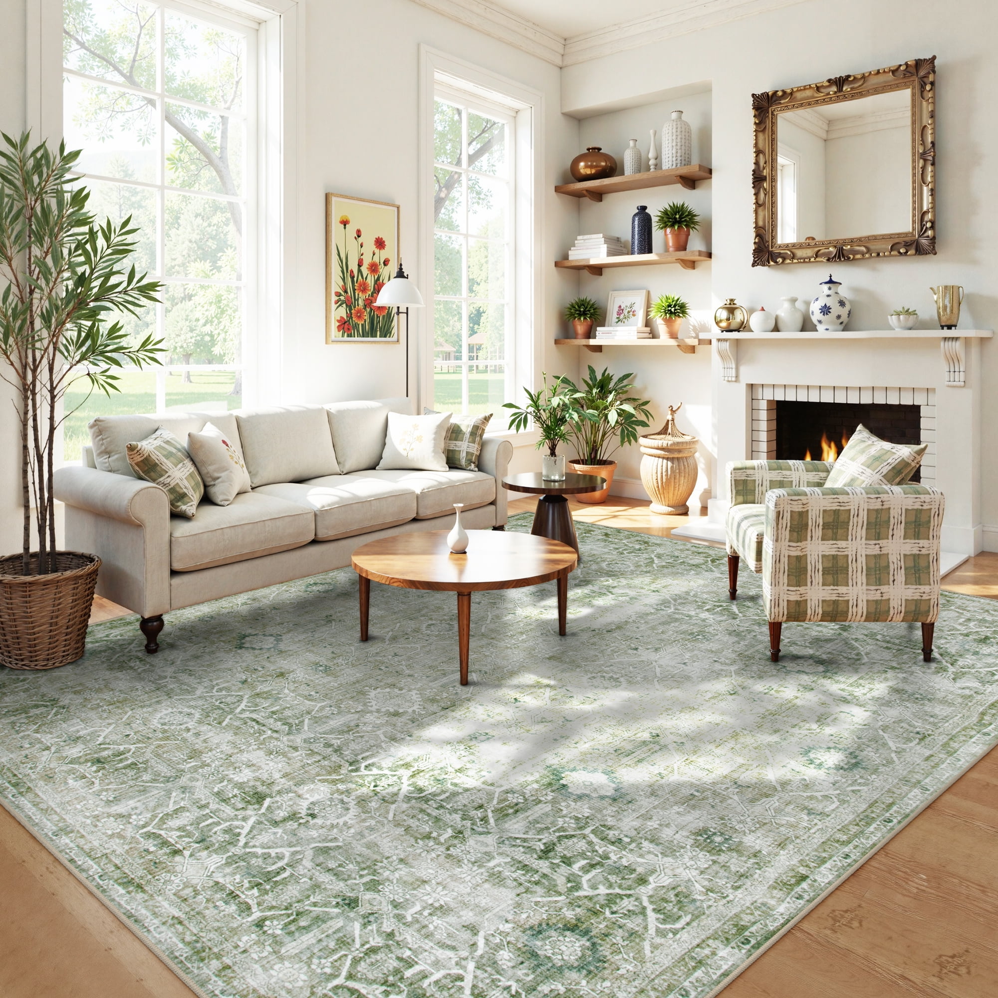 Lahome Lahome Washable Area Rug 8x10, Vintage Green Rugs for Living ...