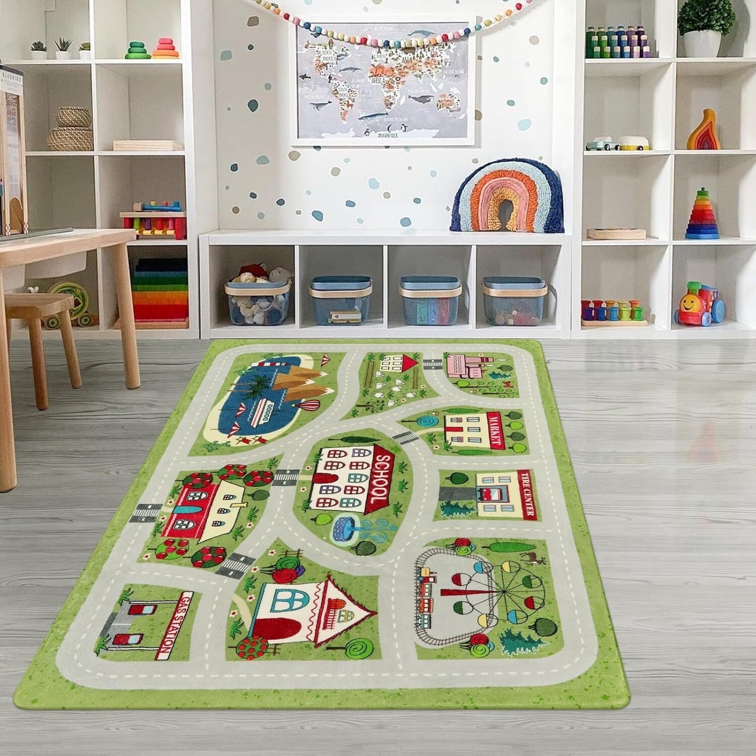 Lahome 5'x7' Montessori Washable Playmat for Kids Room, Non Slip Soft ...