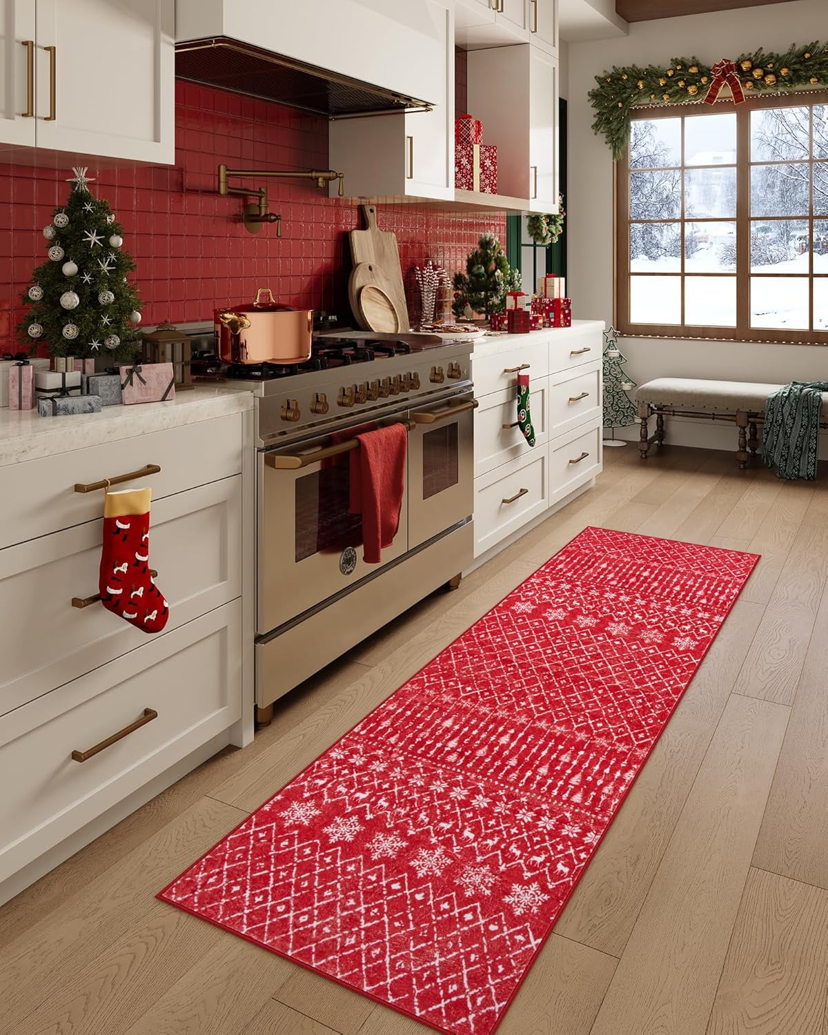 Lahome Moroccan Christmas Rug,2'x6'Christmas Runner Rug,Holiday Machine ...