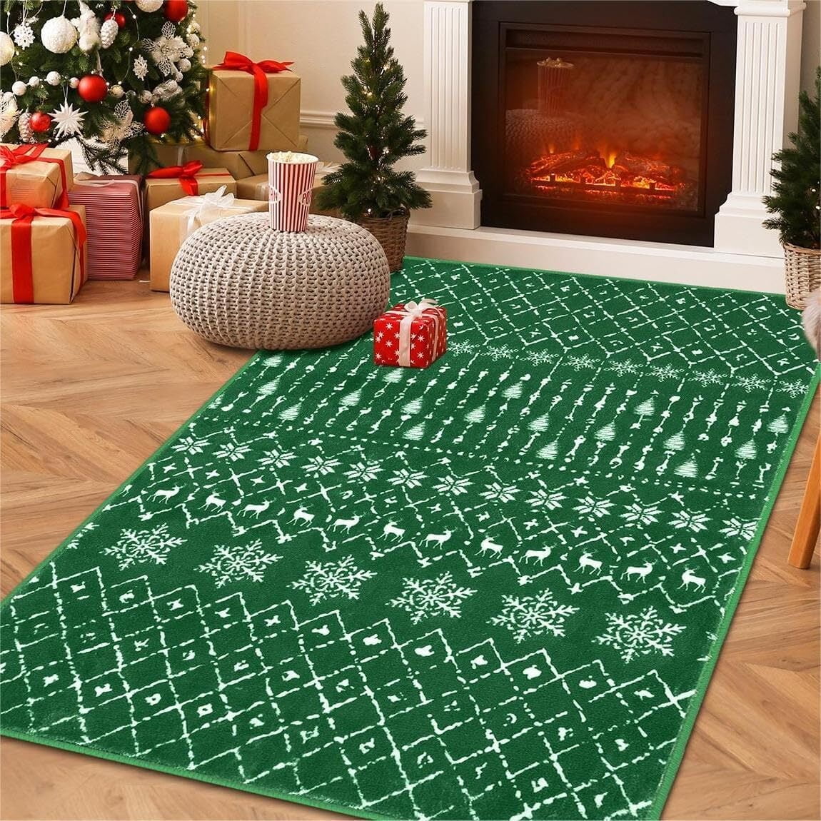 Lahome Moroccan Rug,3'x5'Christmas Mat,Holiday Machine Washable Non ...