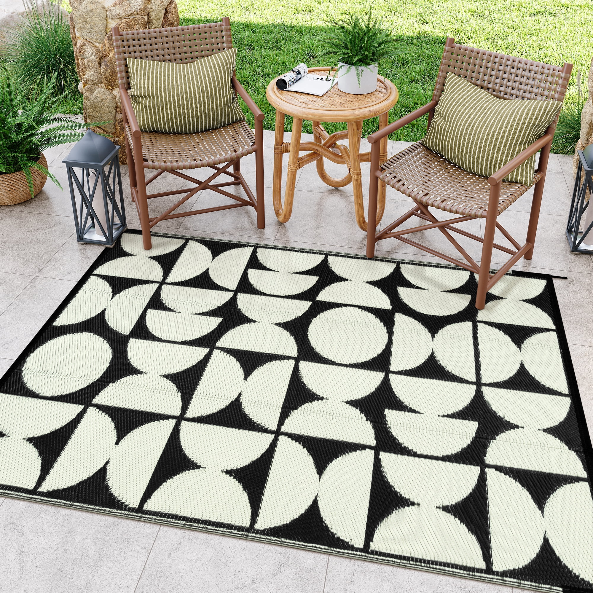 Lahome Outdoor Rug 4x6 Waterproof Reversible Plastic Straw Rug for ...