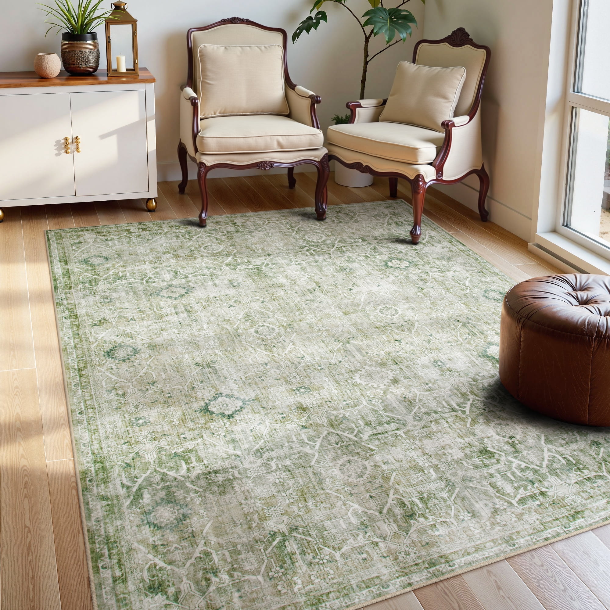 Lahome Washable Area Rug 5x7, Large Green Rugs for Living Room Vintage ...