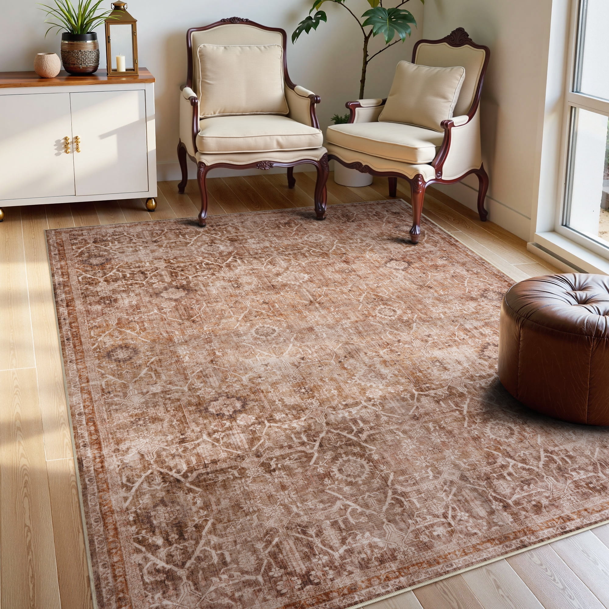 Lahome Washable Rug 5x7 Terracotta - Stain Proof Non-Slip Ultra-Thin ...