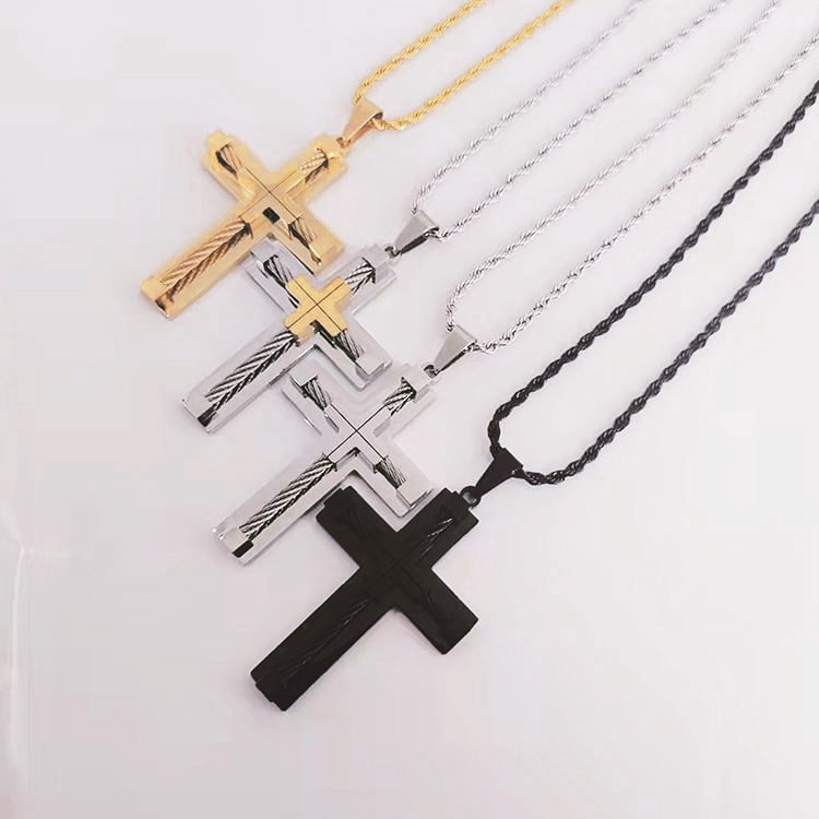 LaiHang Men's Cross Necklace 316L Stainless Steel Large Jesus Christ ...