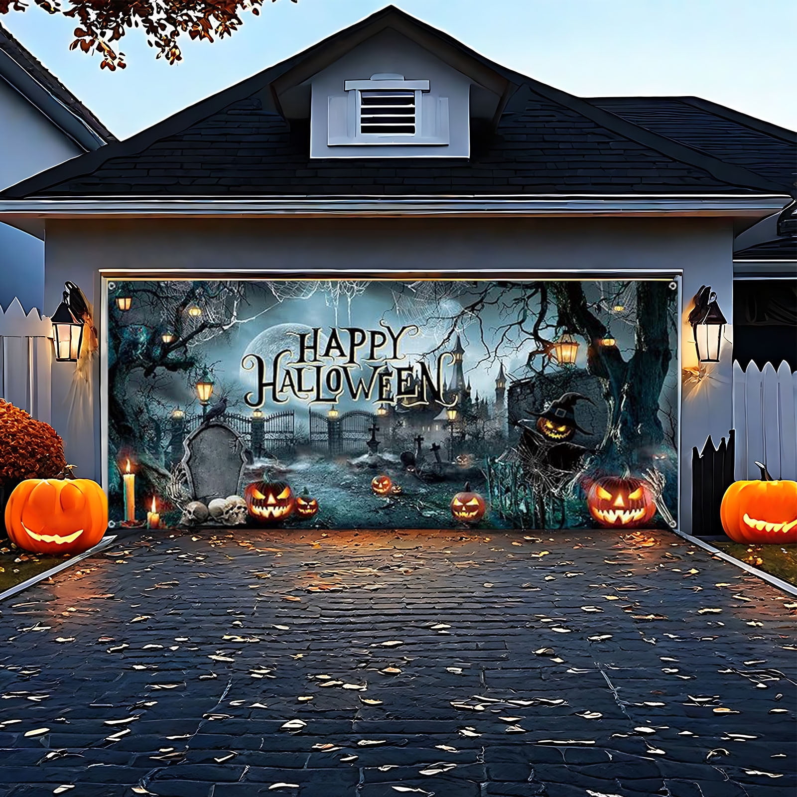 Laicai Halloween Garage Door Decorations, 7x16 FT Large Horror ...