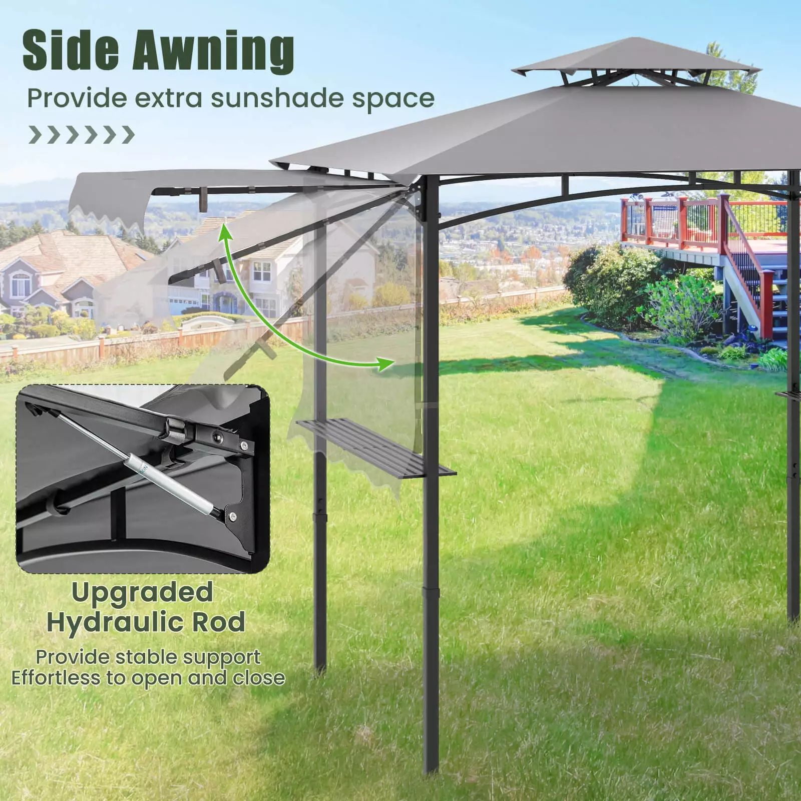 Laicejoy 10.5 x 5 FT Grill Gazebo w/ Side Awning, Outdoor Barbecue ...