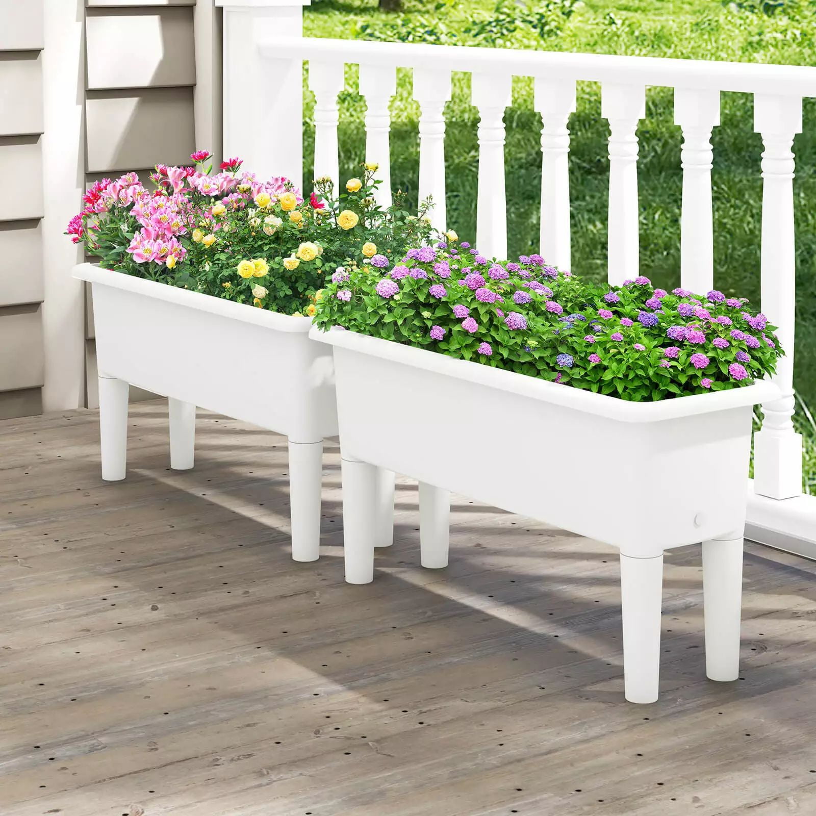 Laicejoy 2 PCS Raised Garden Beds, Self-Watering Elevated Flower Box w ...